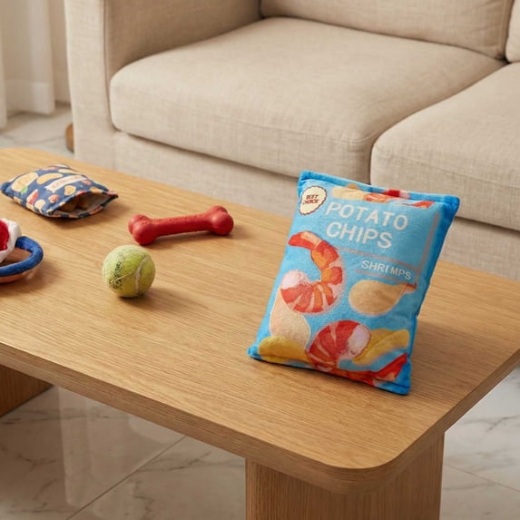 Crinkle Paper Potato Chip Plush Dog Toy - Squeaky & Noisy Chew Toy with ...