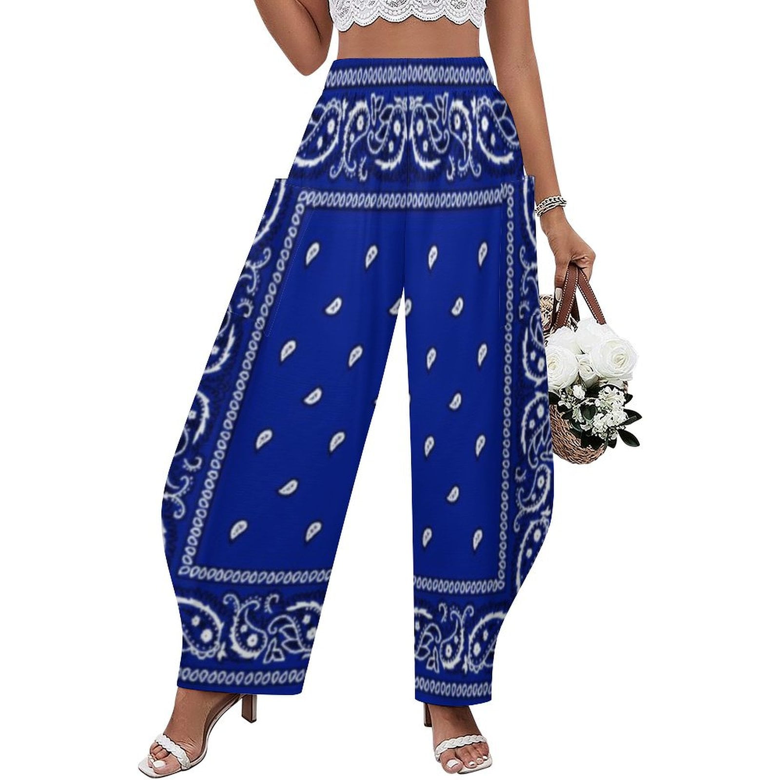 Crip Womens Casual Baggy with Pockets Trousers Loose Leg Waist High ...