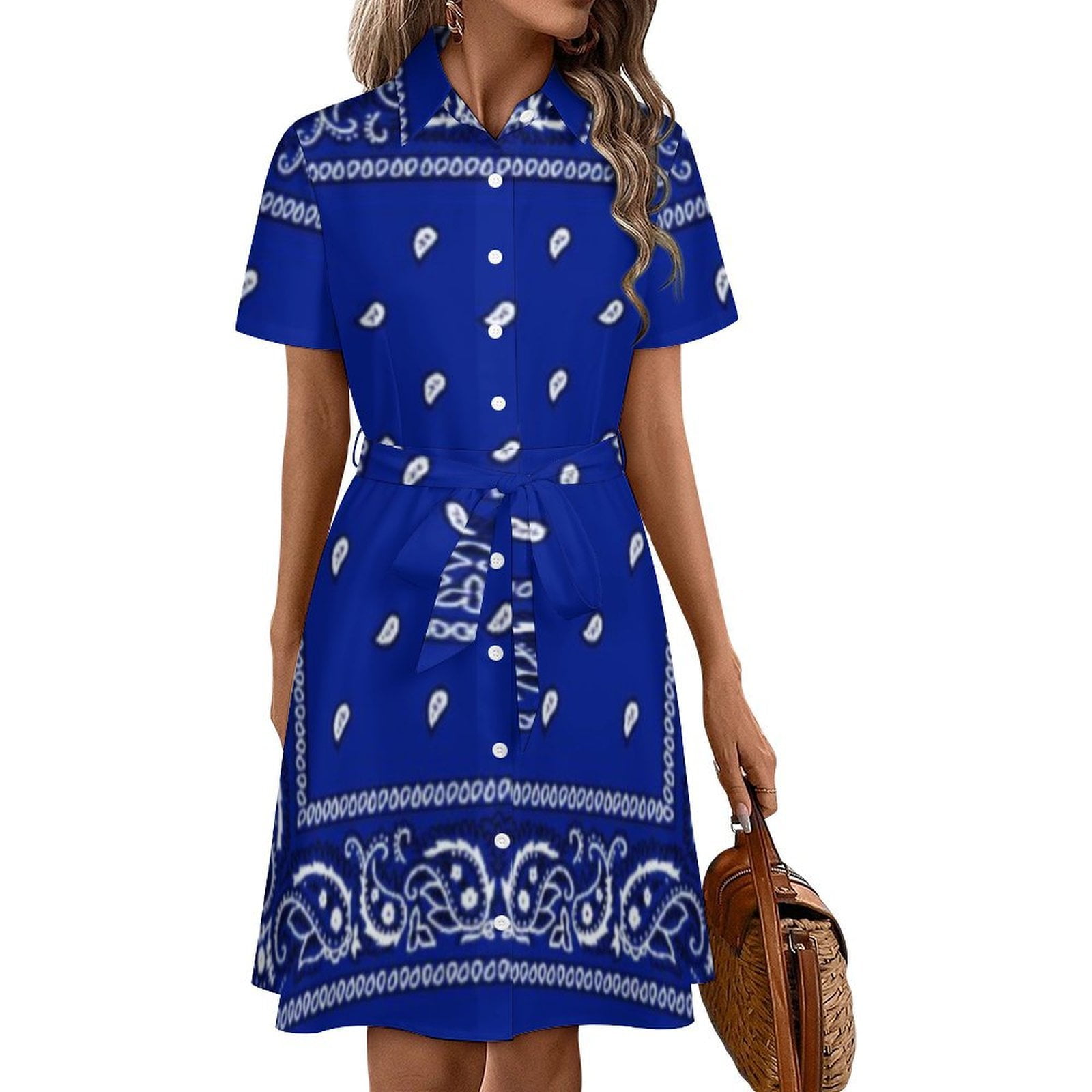 Crip Womens Shirt Dresses Women'S Short Sleeve Dress Turn-Down Collar ...