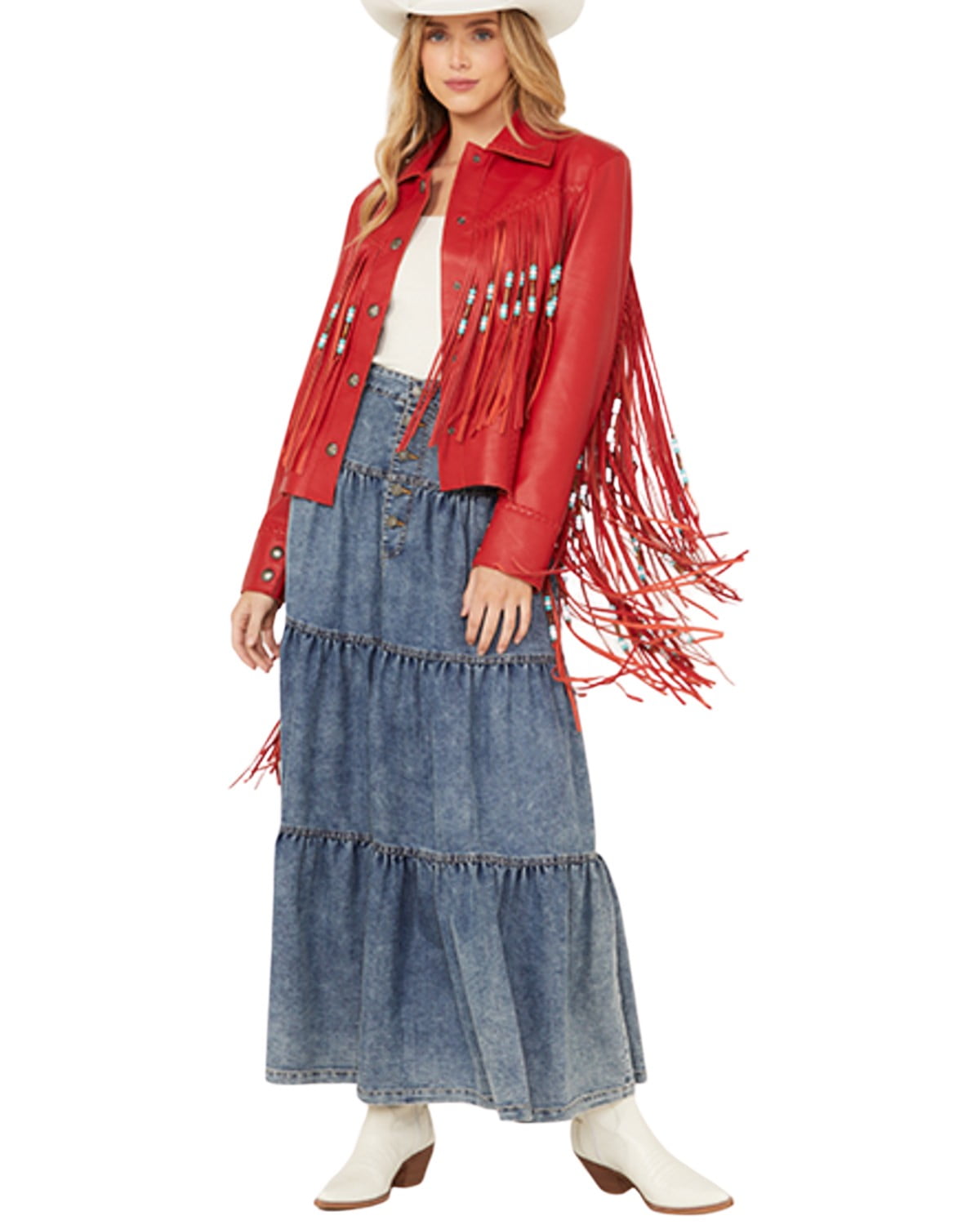 Cripple Creek Women's Leather Beaded Fringe Jacket Red US - Walmart.com