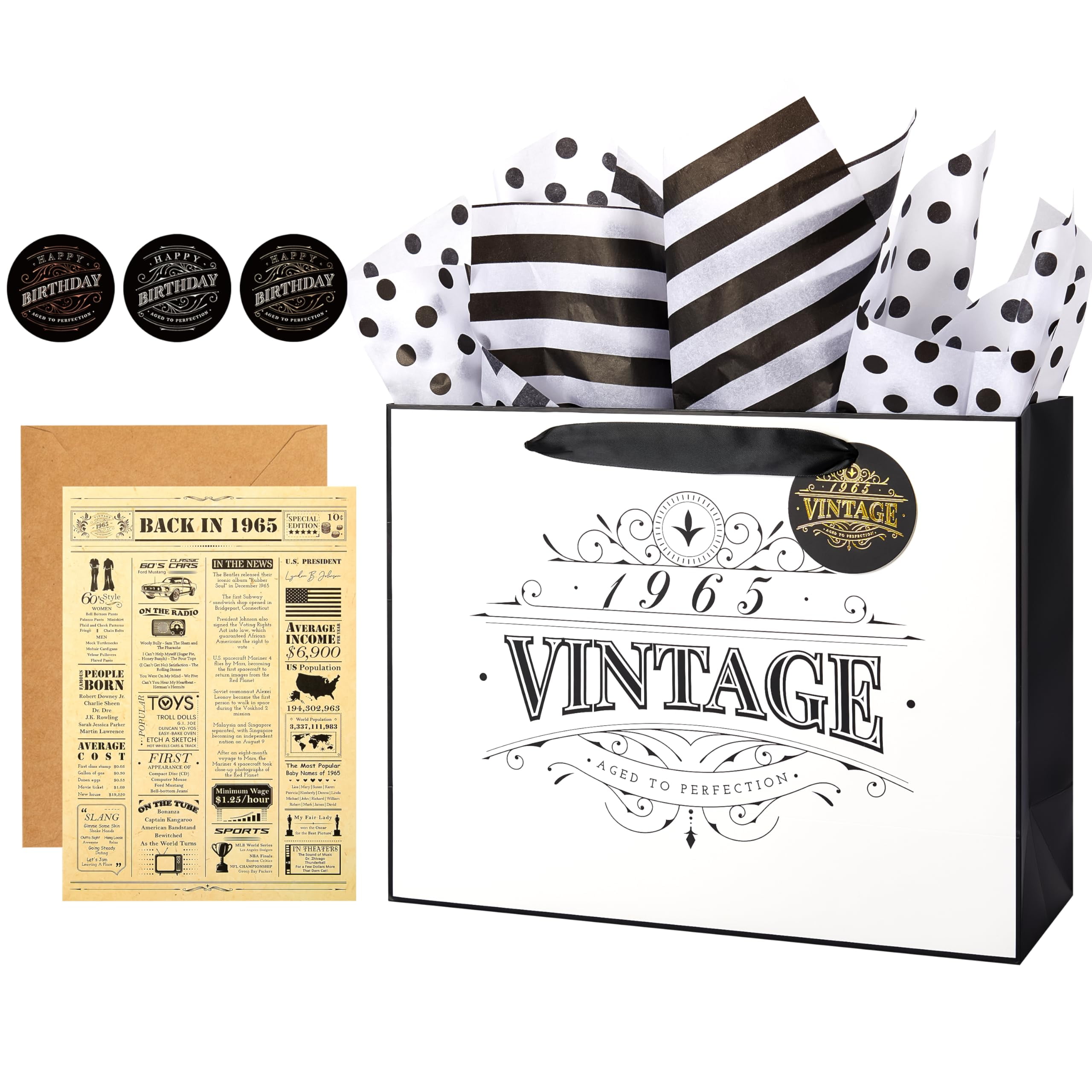 Crisky 13" Large Gift Wrap Bag (History and Trivia from 1965) with ...