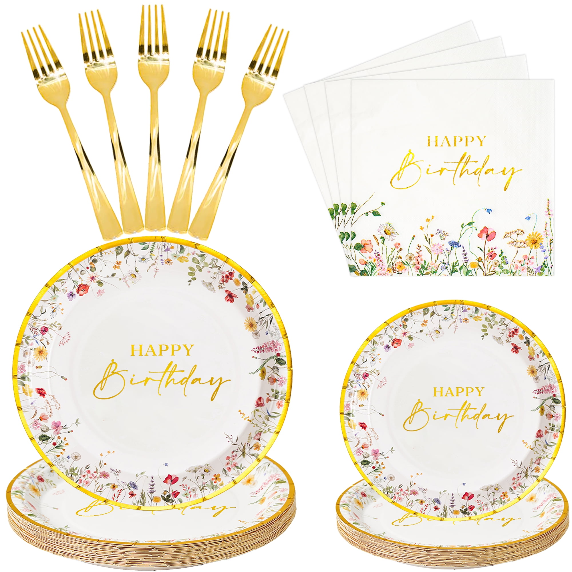 Crisky 96 PCS Wildflower Birthday Plates and Napkins set Women/Men ...