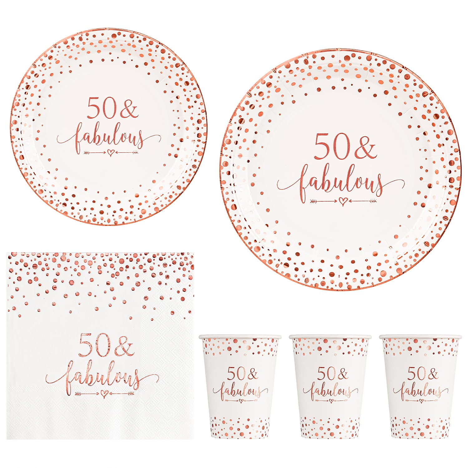 Crisky Rose Gold Foil 50 Fabulous AFN1Napkins Plates Cups Set for Women ...