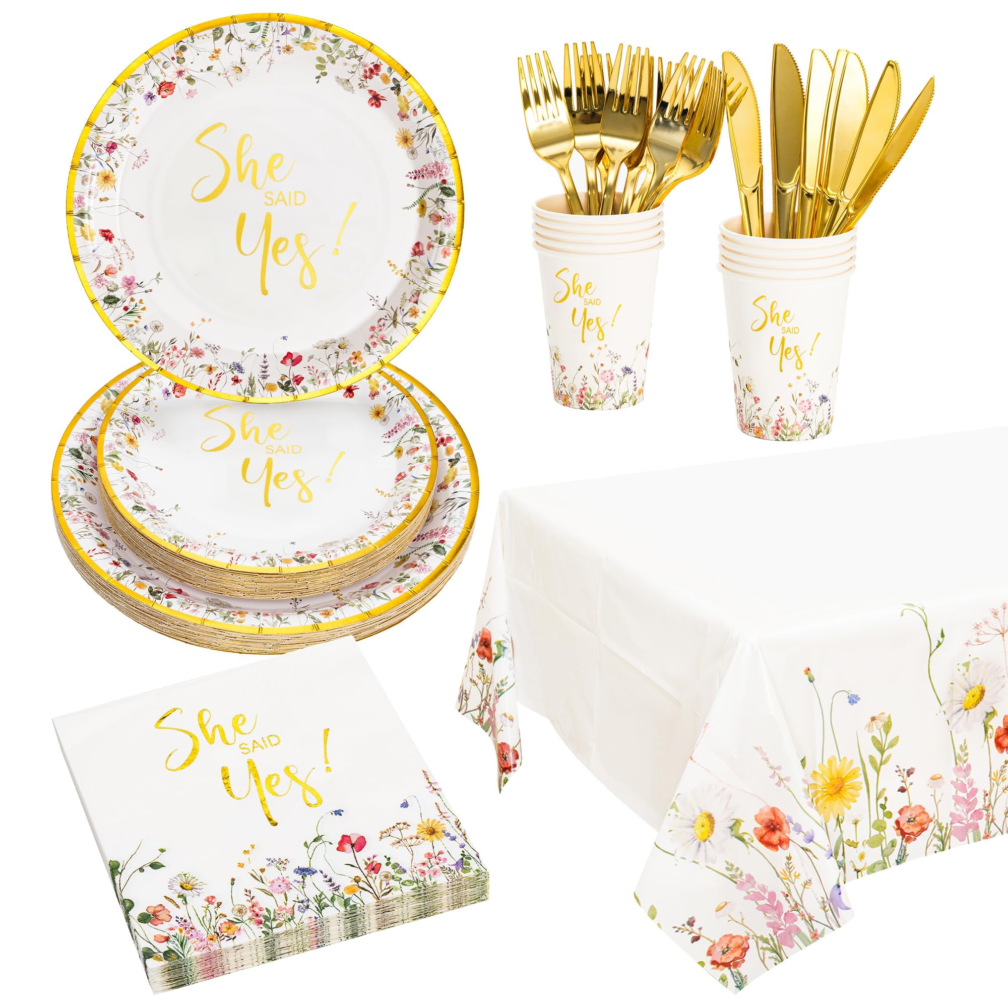 Crisky Wildflower She Said Yes Plates AFN1and Napkins Floral Engagement ...