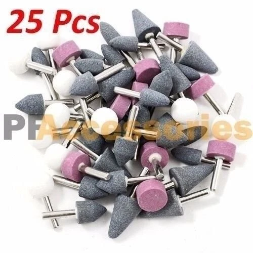 Crisp - 25 Pcs 1/8" Inch Assorted Mounted Stone Point Abrasive Grinding ...