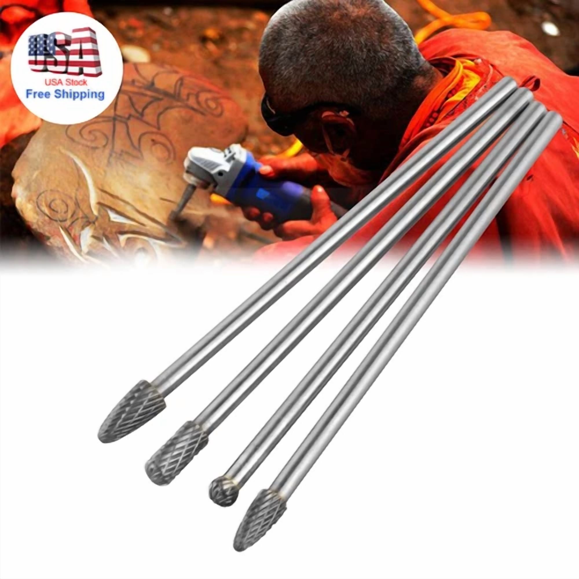 Crisp - 4 Pcs 1/4 Inch Shank Long Reach Rotary Burr Double Cut Tungsten ...