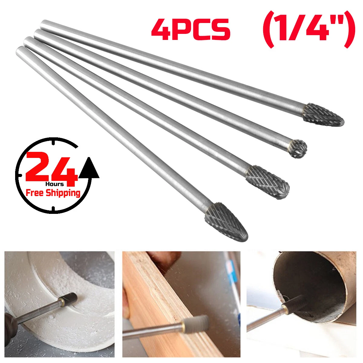 Crisp - 4Pcs Rotary Burr Set Head Tungsten Carbide Burrs 1/4'' Shank ...