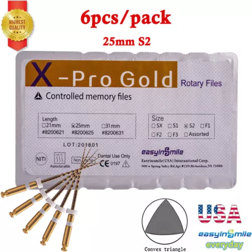 Crisp - 6Pcs Dental Endo Rotary Files 25Mm X-Pro Gold Taper S2 Niti ...