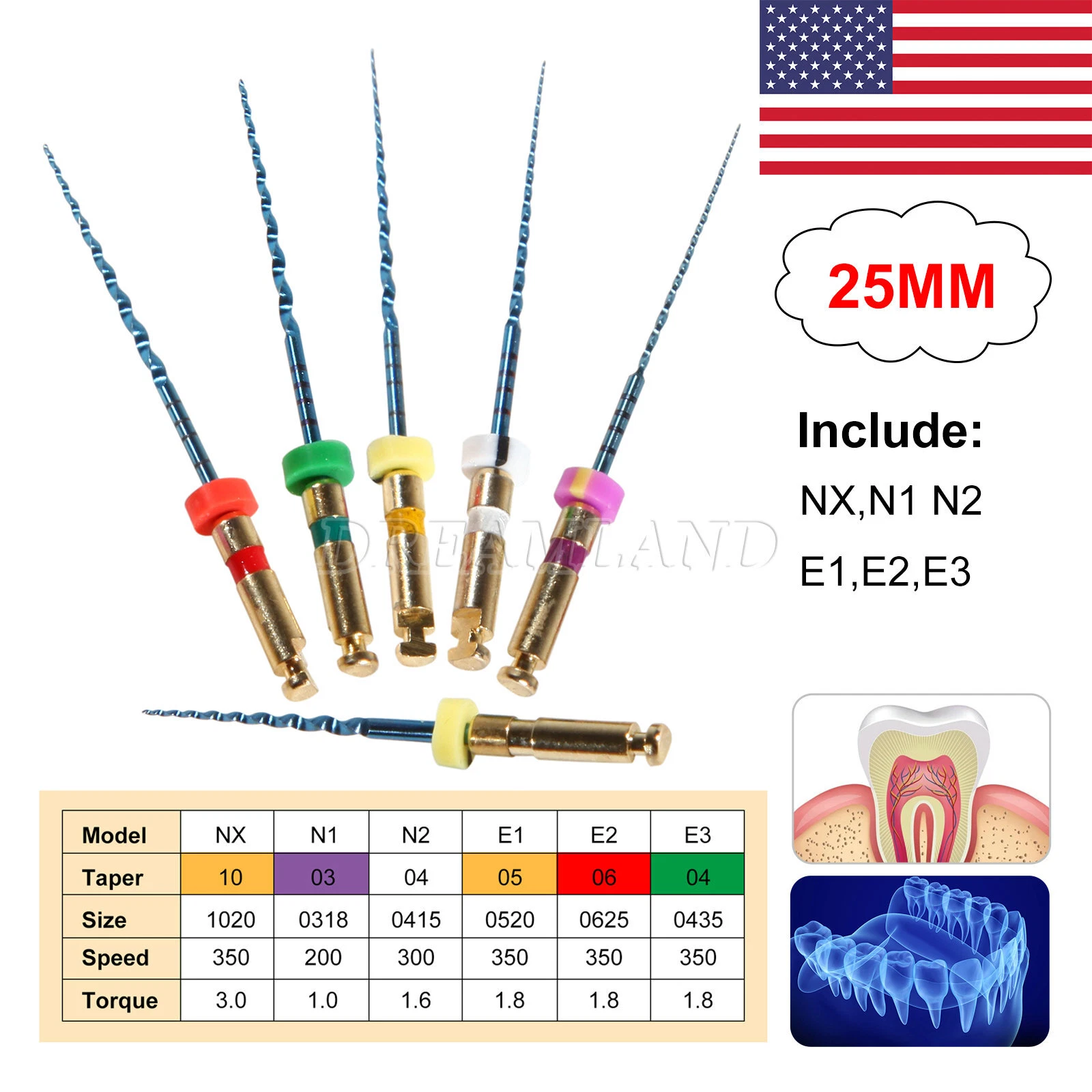 Crisp - 6Pcs Dental Rotary Niti Files Root Canal Endodontic Endo Motor ...