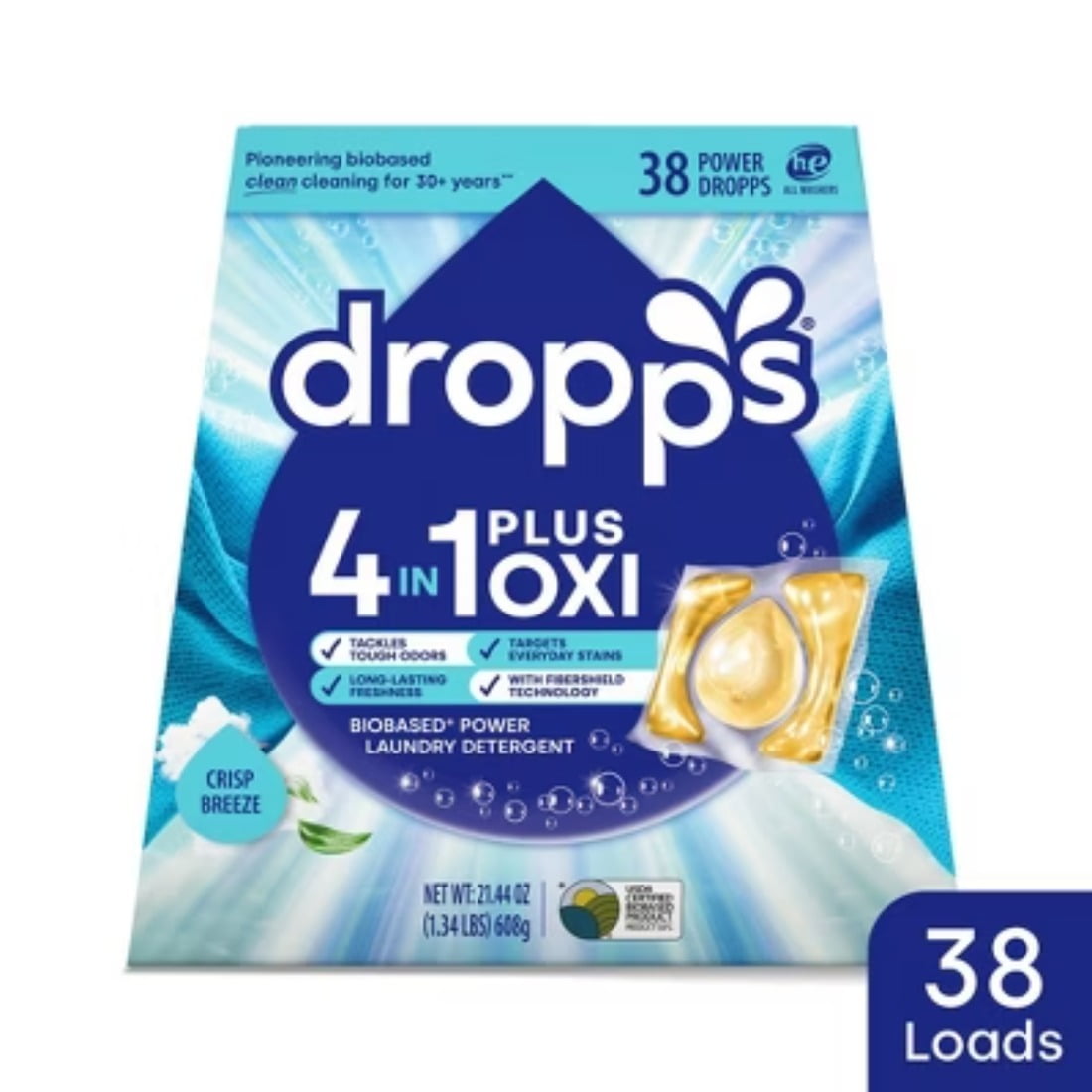 Crisp Breeze 4-in-1 Plus Oxi Power Bio-Based HE Deep-Clean Laundry Pods, 38 Ct - Walmart.com