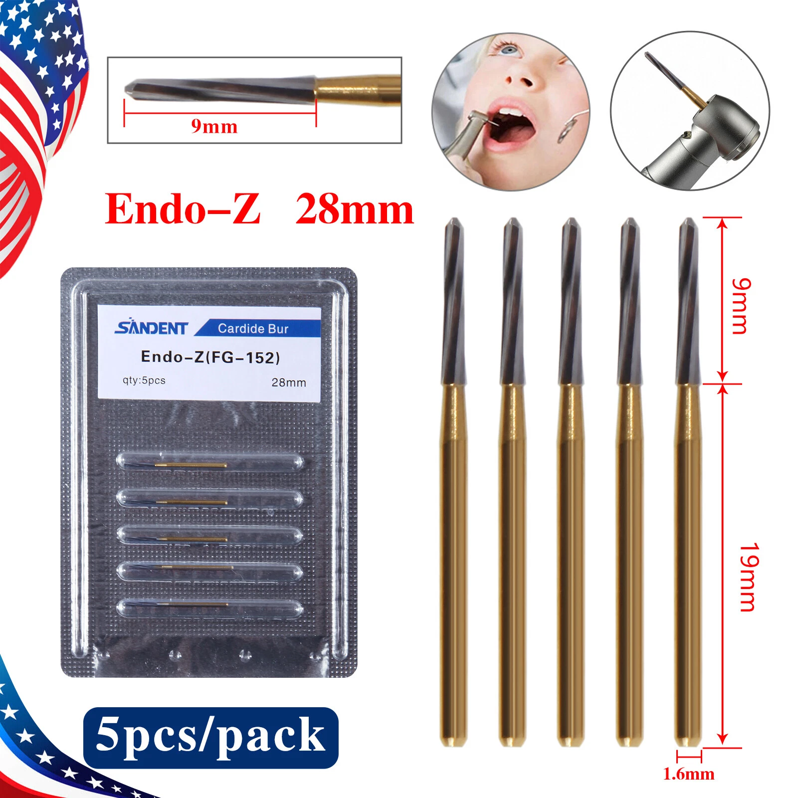 Crisp - Dental Surgical Endo-Z Carbide Tungsten Drill Burr Fg Burs 28Mm ...