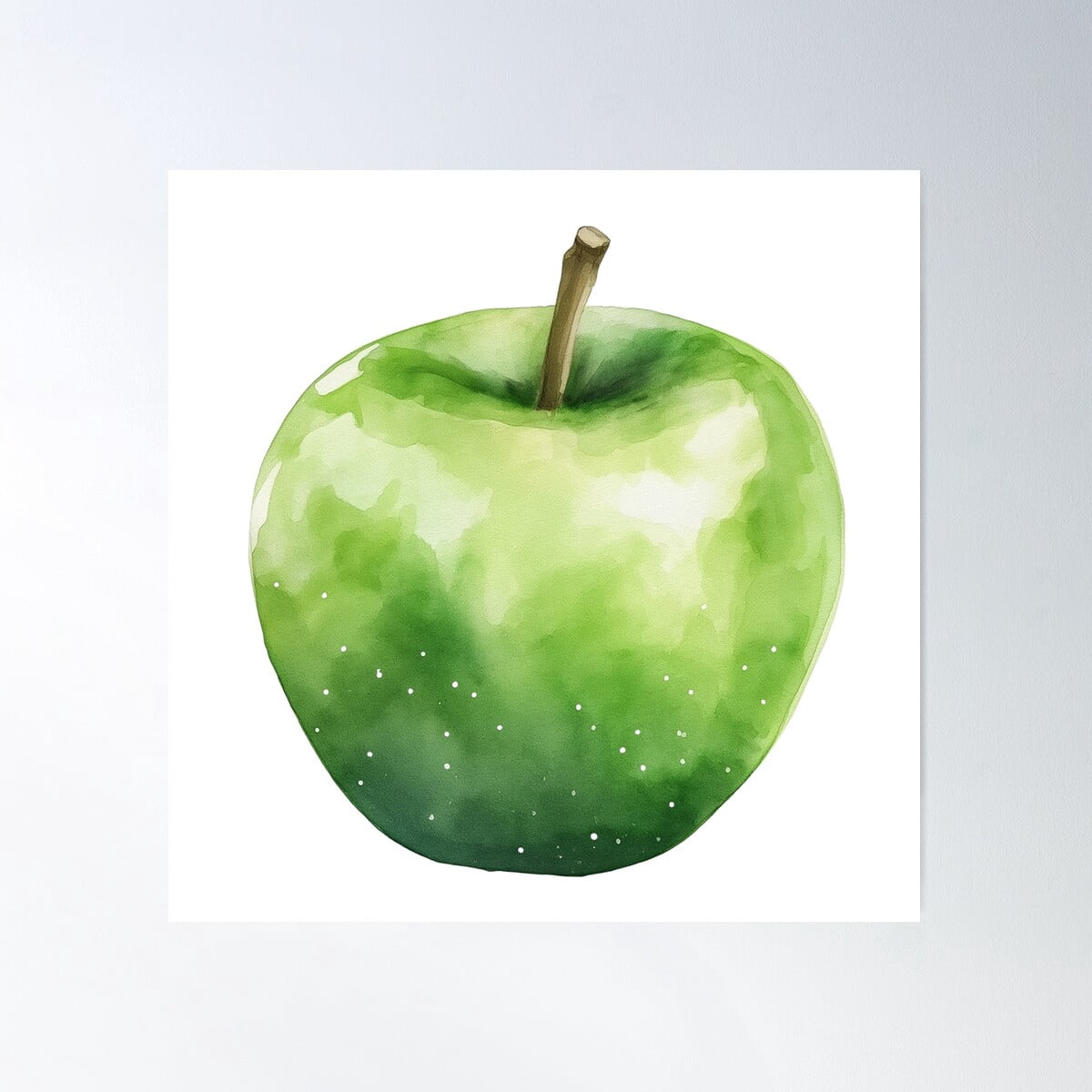 Crisp Green Apple Watercolor Illustration Poster Wall Art, Modern Wall ...