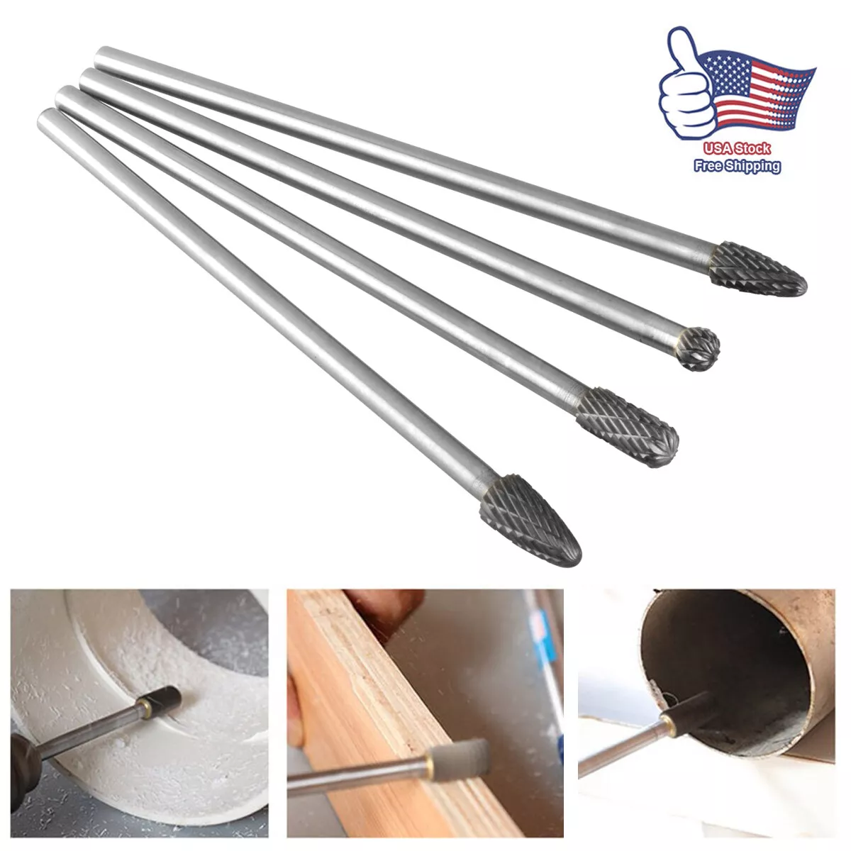 Crisp - New 4 Pcs Rotary Burr Set Head Tungsten Carbide Burrs 1/4 ...