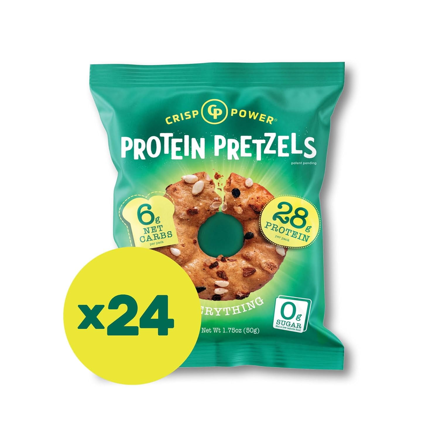 Crisp Power High Protein Pretzel Crisps - 24 Pack x 1.75 oz Crunchy ...