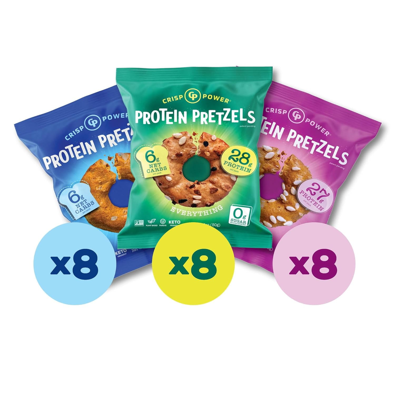 Crisp Power High Protein Pretzel Crisps - 24 Pack x 1.75 oz Crunchy & Flavorful Plant-Based ...