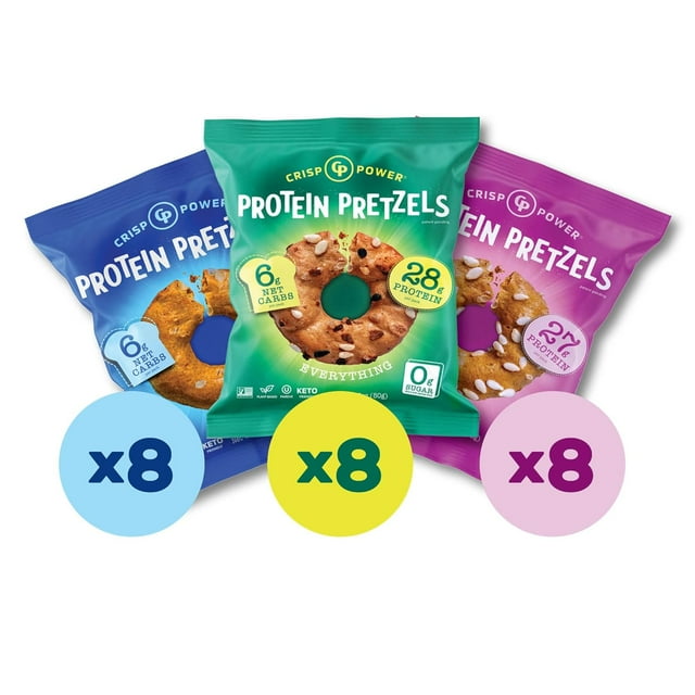 Crisp Power High Protein Pretzel Crisps - 24 Pack x 1.75 oz Crunchy ...