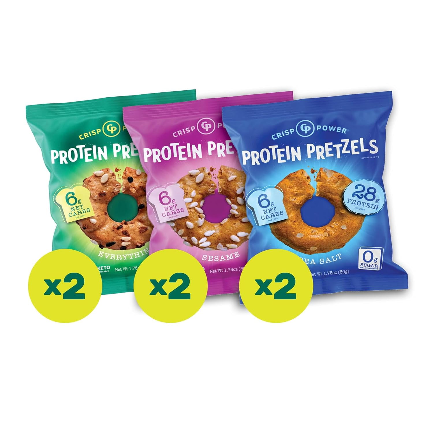 Crisp Power High Protein Pretzel Crisps - 6 Pack x 1.75 oz Crunchy ...