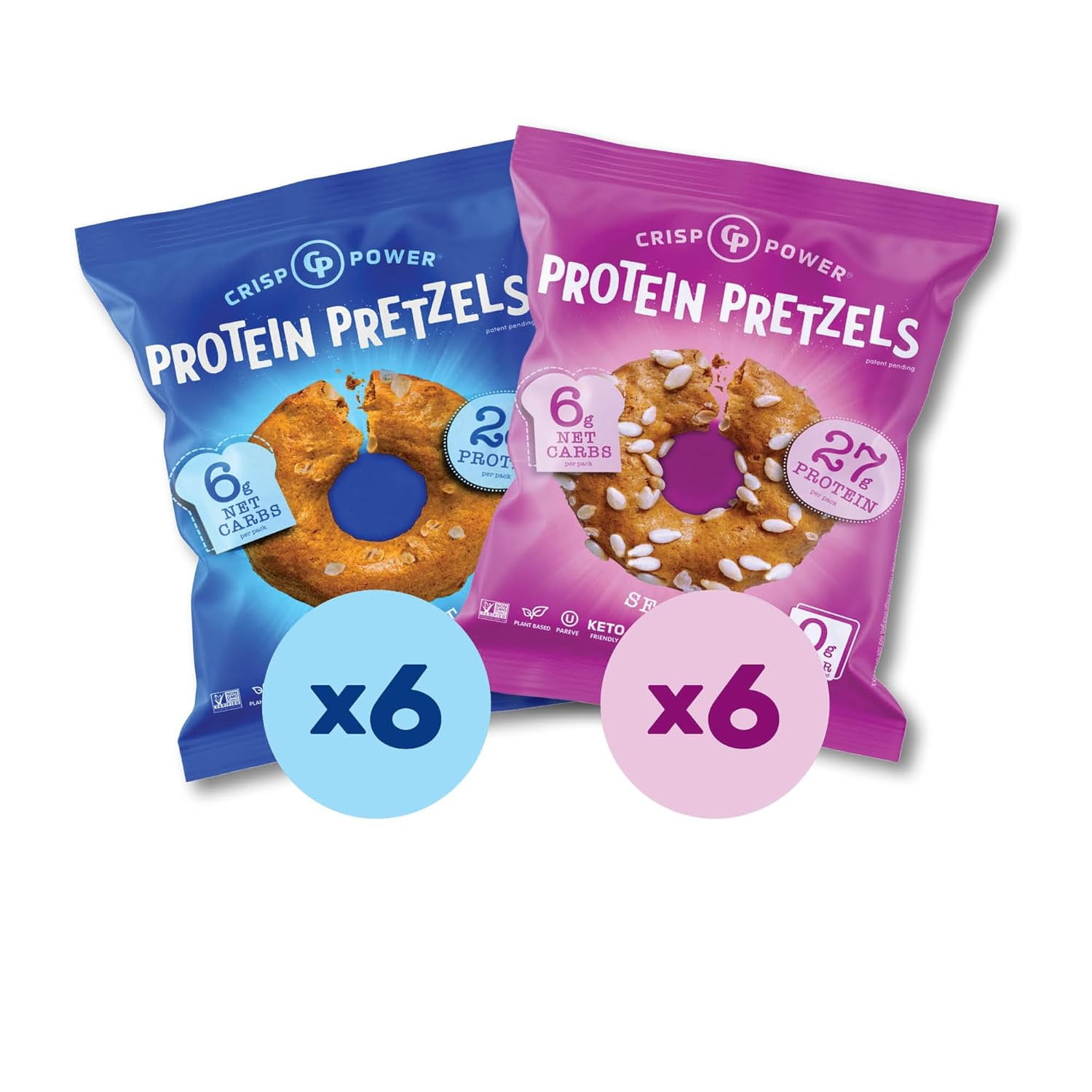Crisp Power High Protein Pretzel Crisps - (6 Pack x 1.75 oz Sea Salt ...