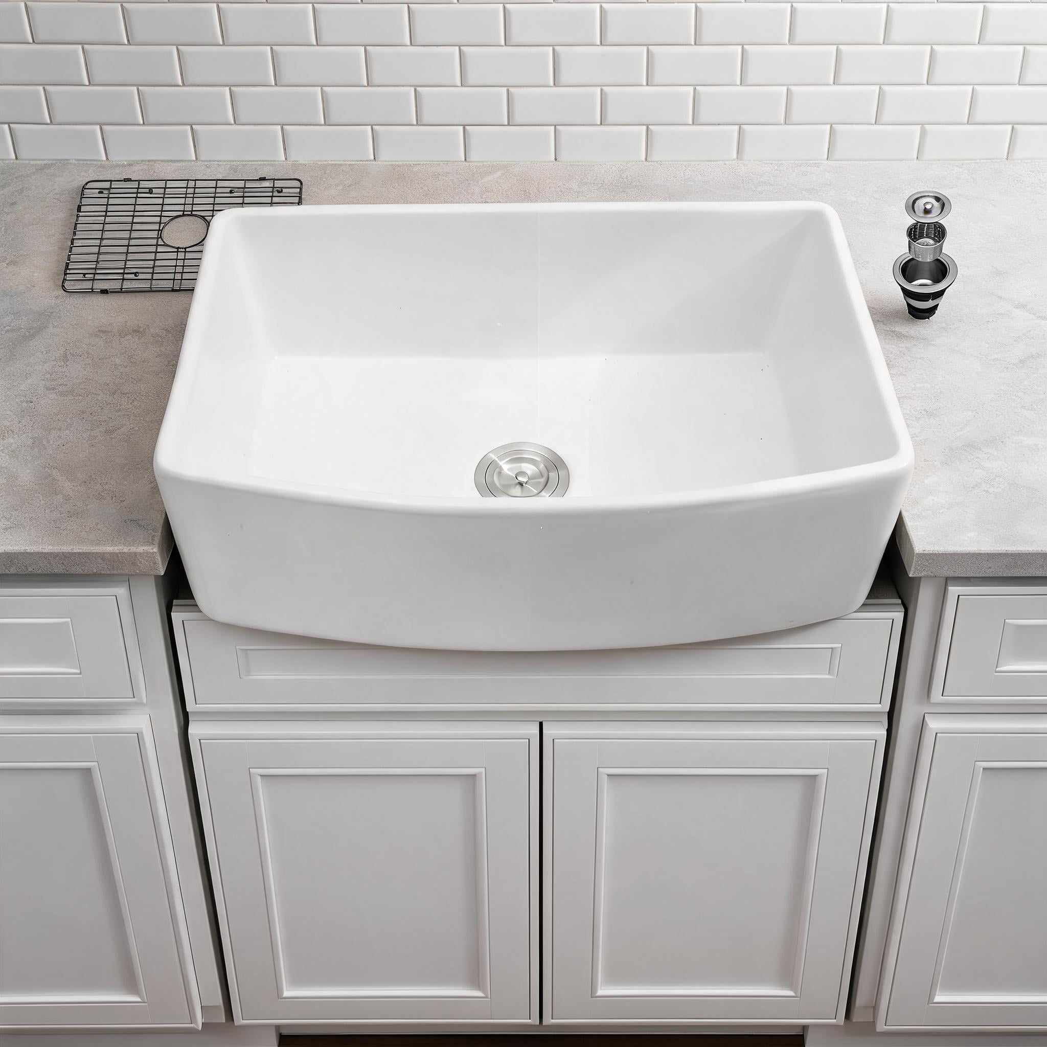 Crisp White Ceramic Single Bowl Farmhouse Sink by for Kitchen ...
