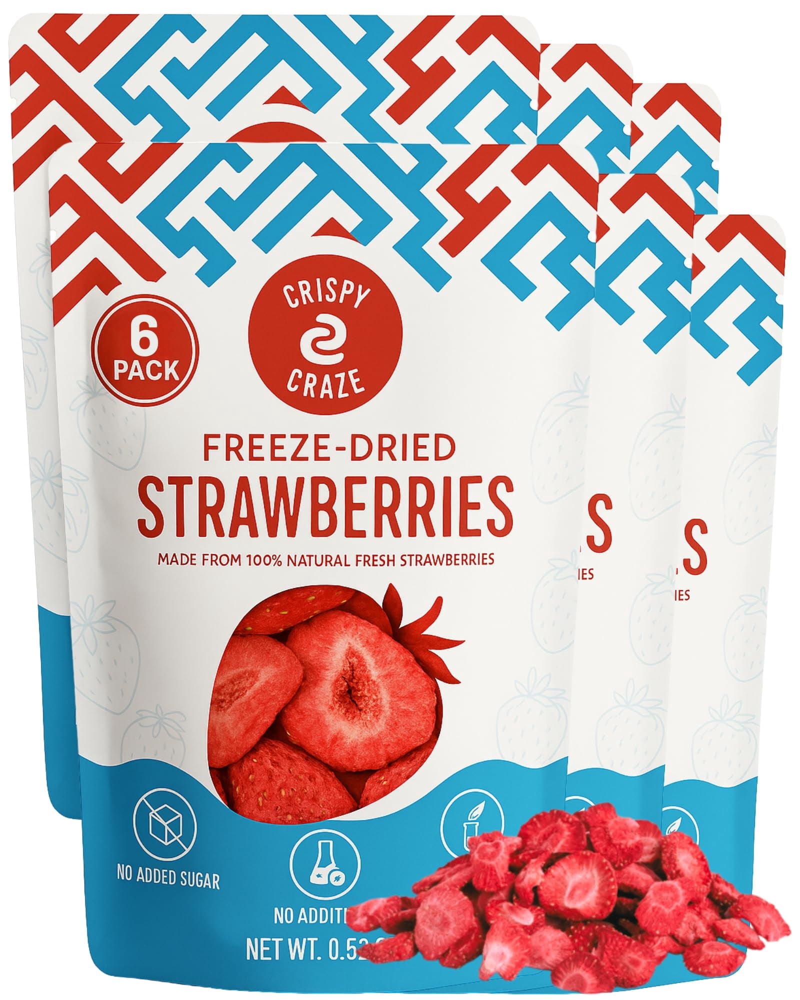 Crispy Craze Freeze Dried BCF26 Strawberries (6 Snack 0.5 oz Each ...