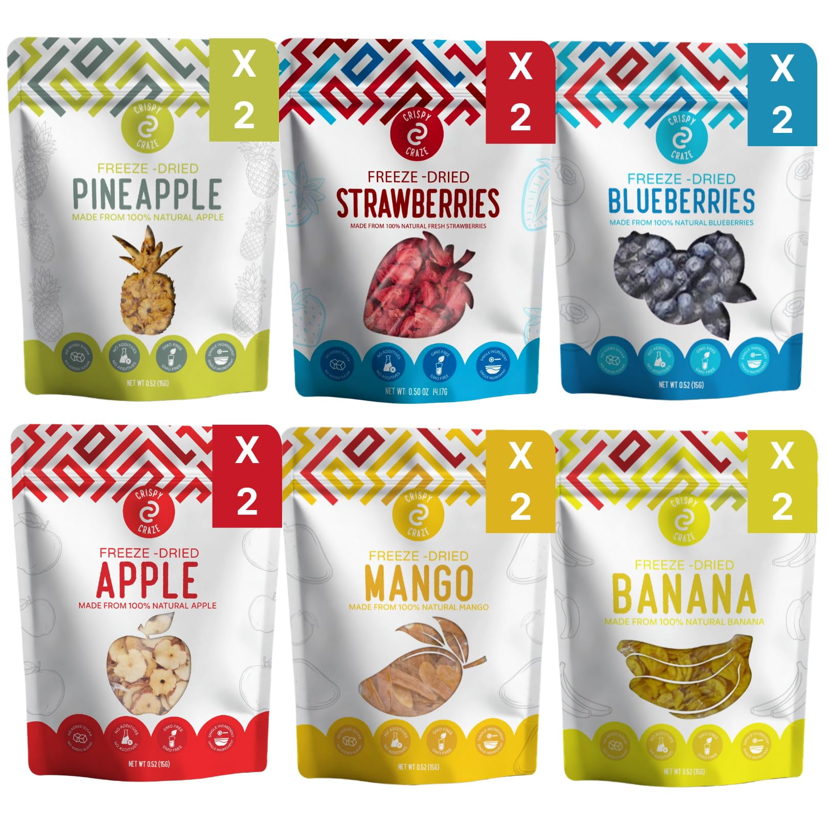 Crispy Craze Freeze Dried YYF14 Fruit Variety Pack (12 Snack Sized Bags ...