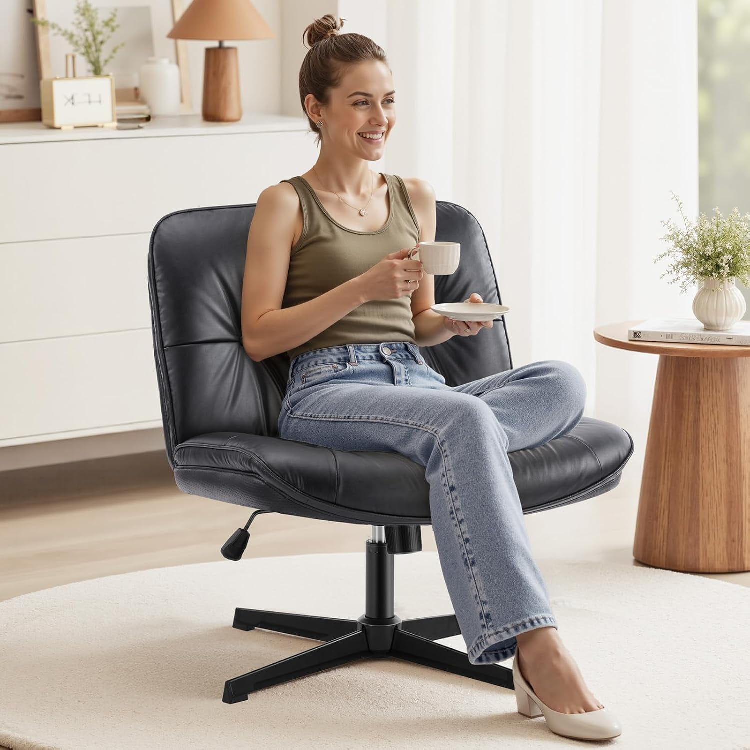 Criss Chair Without Wheels, Legged Office Chair, Armless Wide Vanity ...