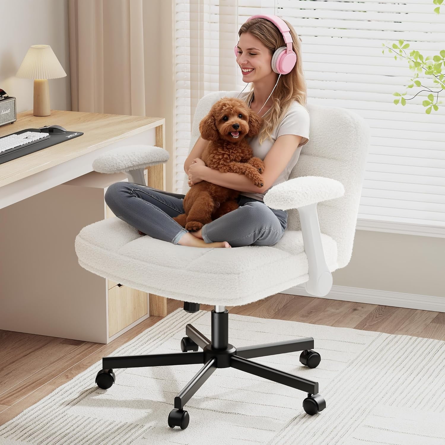 Criss Chair with Wheels, Office Chair with Flip-up Armrests, Vanity ...