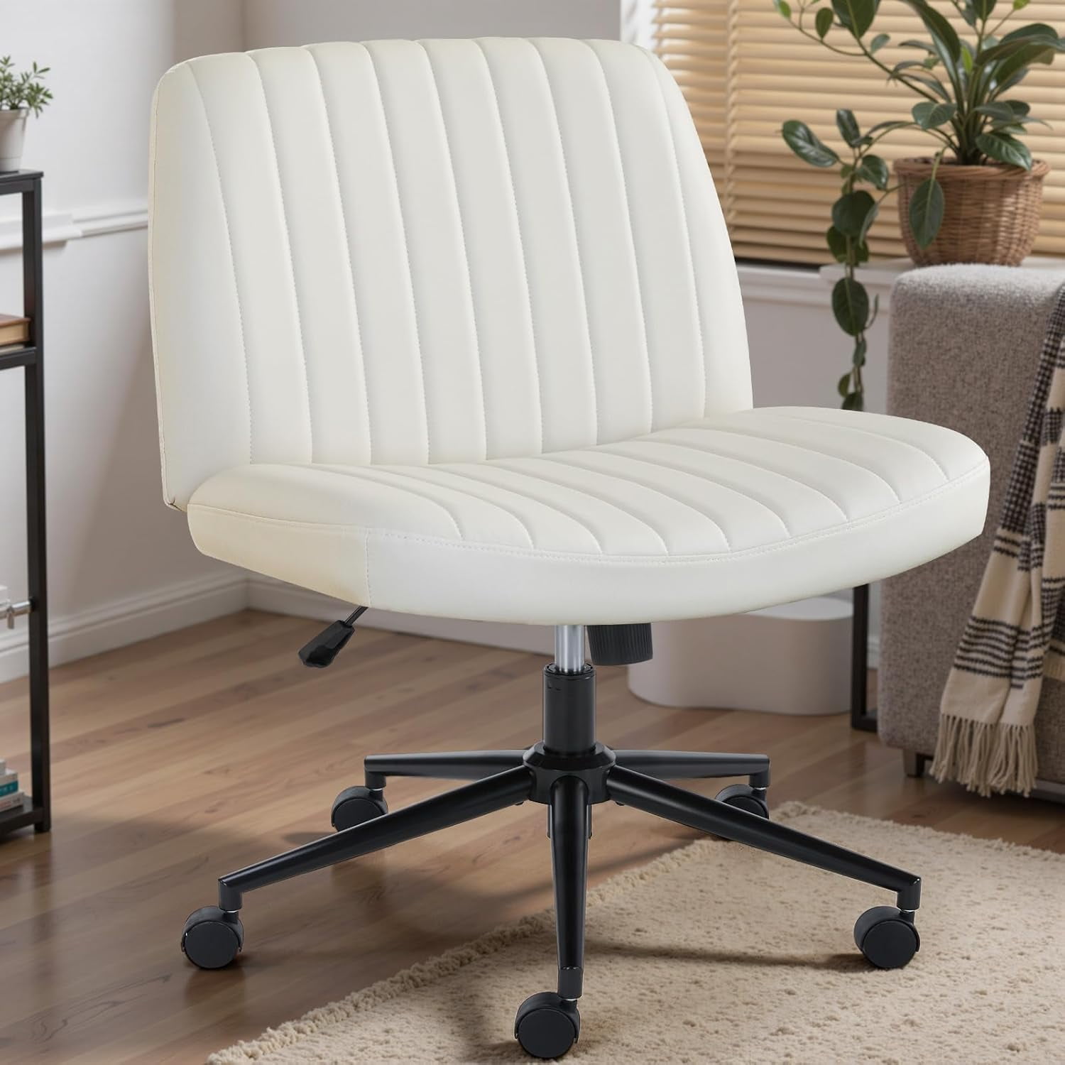 Criss Chair with Wheels, Wide Legged Office Desk Vanity Chairs, Faux ...