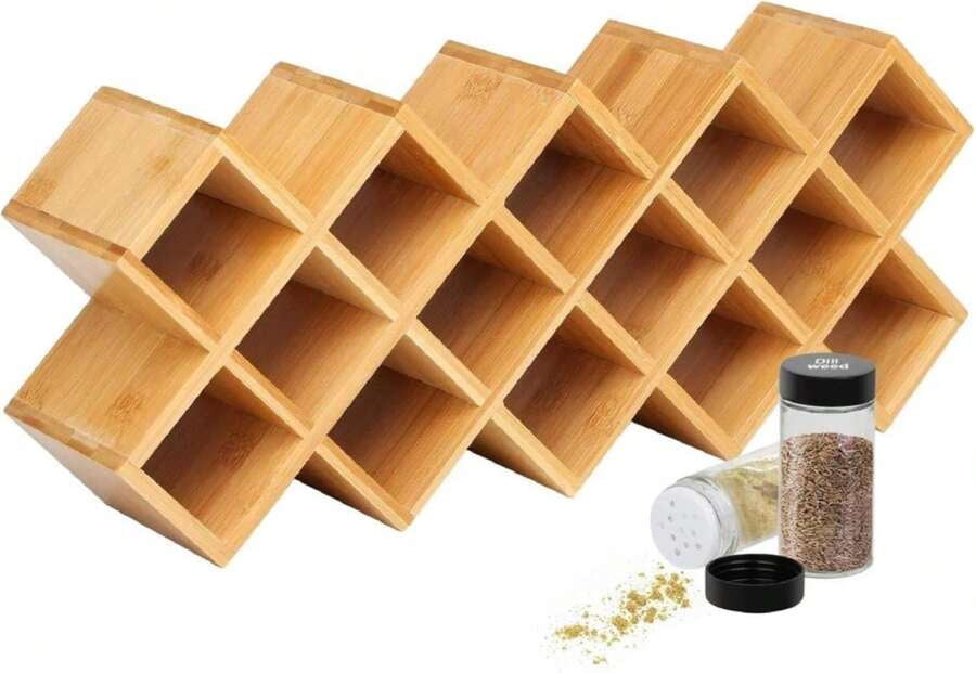 Criss-Cross 18-Jar Bamboo Countertop Spice Rack Organizer, Kitchen ...