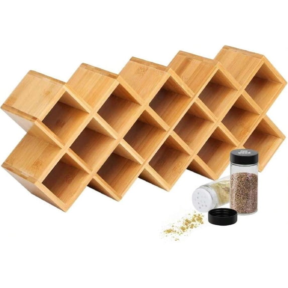 Criss-Cross 18-Jar Bamboo Countertop Spice Rack Organizer, Kitchen ...