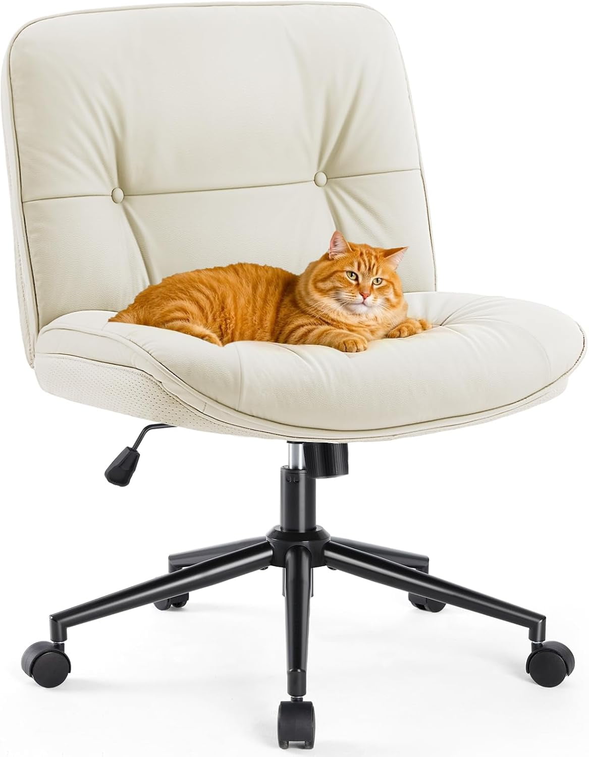 Criss Cross Armless Office Chair - PU Leather Adjustable Swivel Wide ...