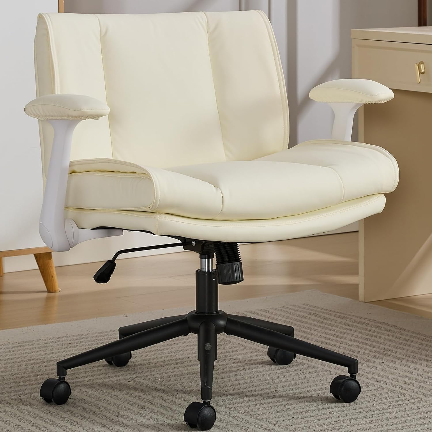 Criss Cross Chair with Flip-Up Armrests Leather, Cross Legged Office ...