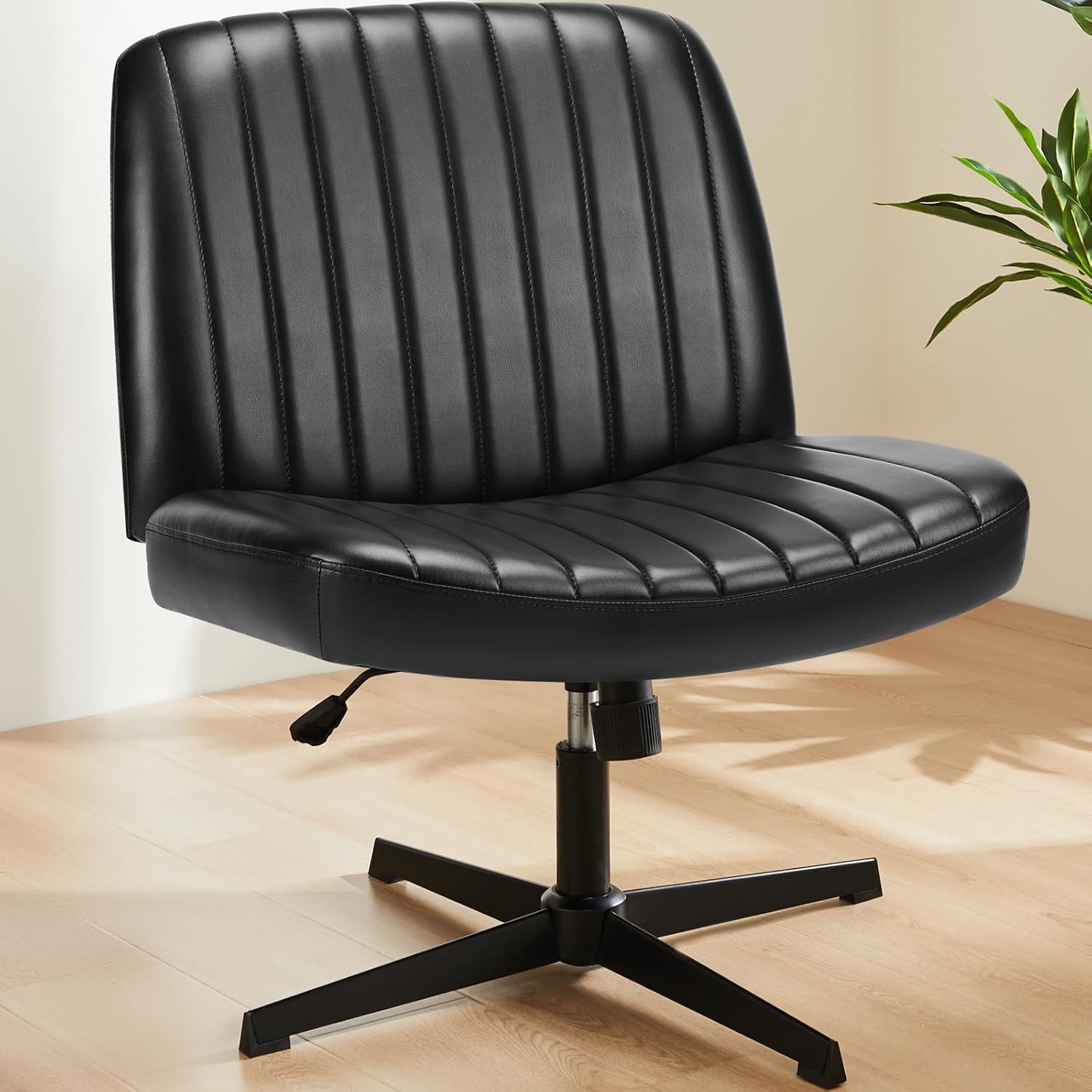 Criss Cross Chair Legged, Armless Office Wide Desk Chair No Wheels, PU ...