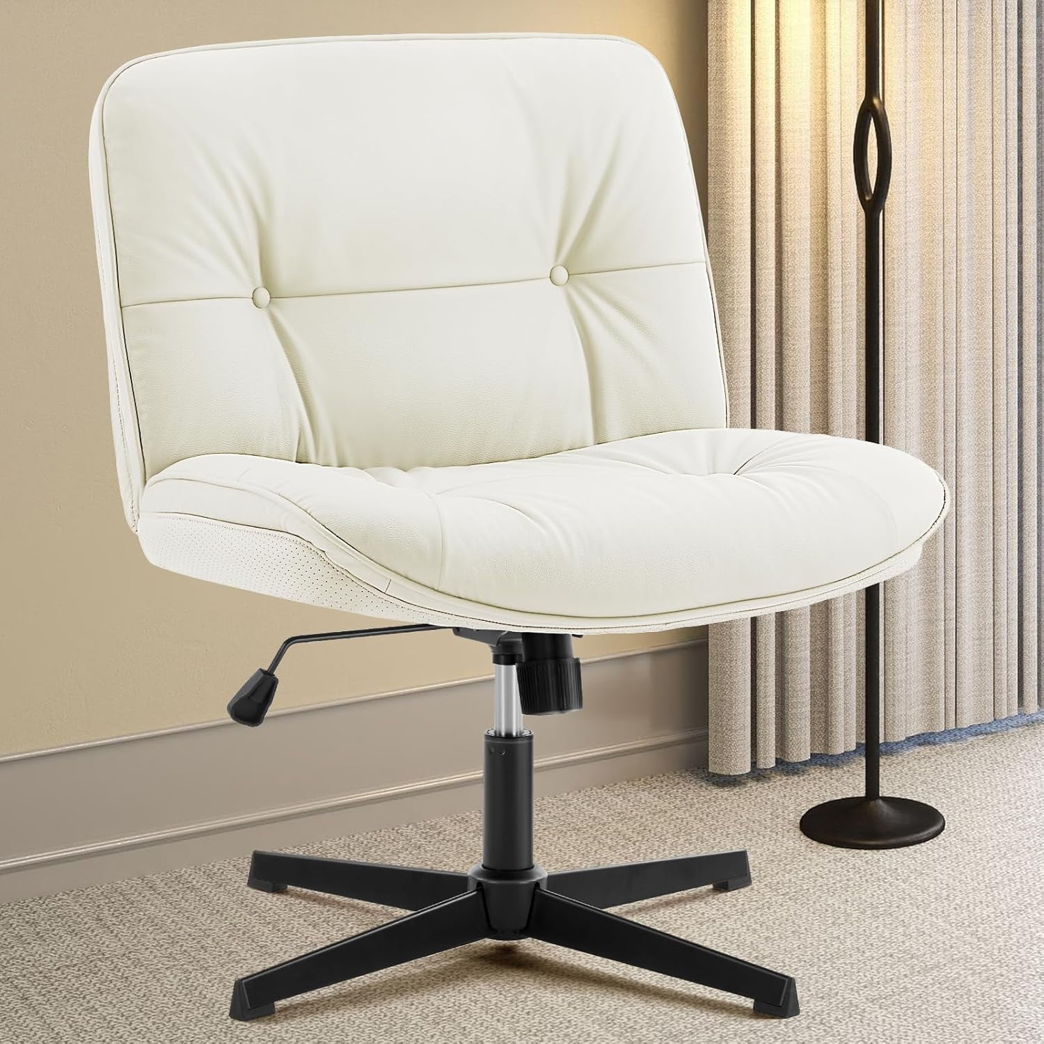 Criss Cross Chair Legged Office Wide Comfy Desk Seat, No Wheels Armless ...
