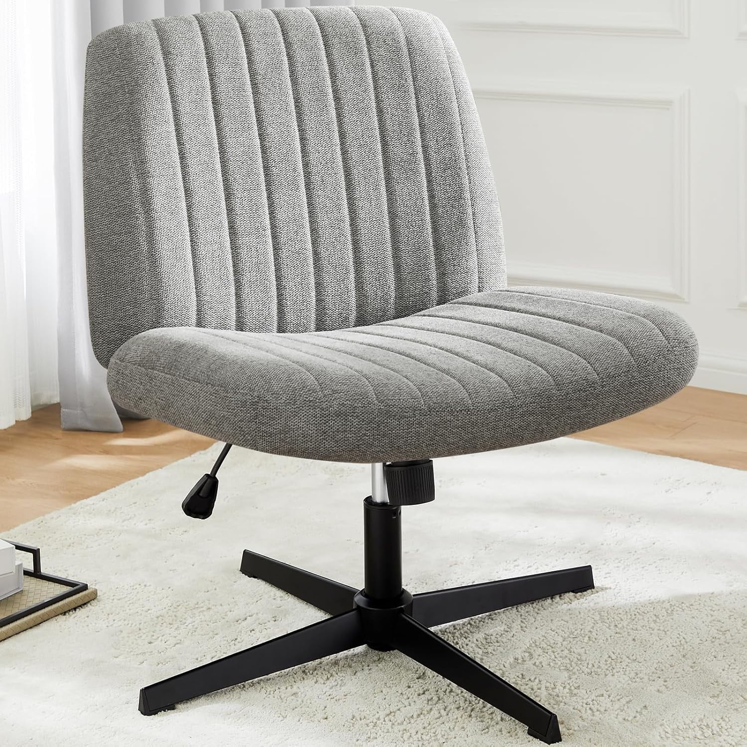Criss Cross Chair Legged Office Wide Comfy Desk Seat, No Wheels Armless ...
