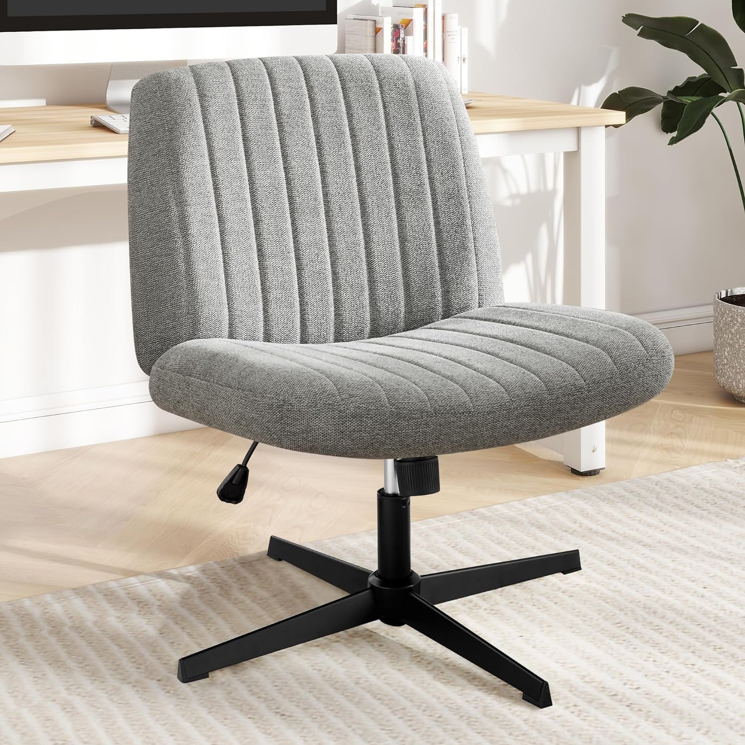 Criss Cross Chair Legged Office Wide Comfy Desk Seat, No Wheels Armless ...