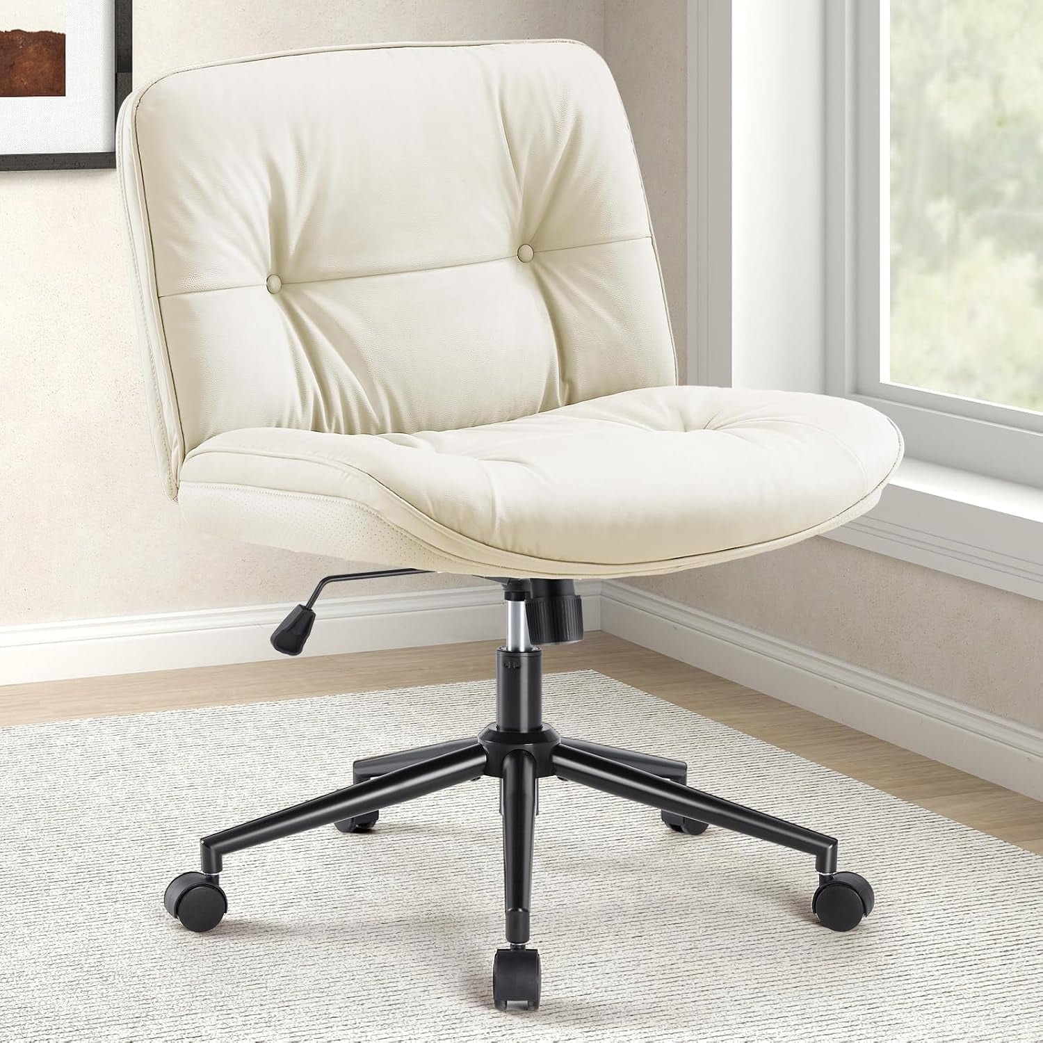 Criss Cross Chair Legged Office Wide Comfy Desk Seat, No Wheels Armless ...