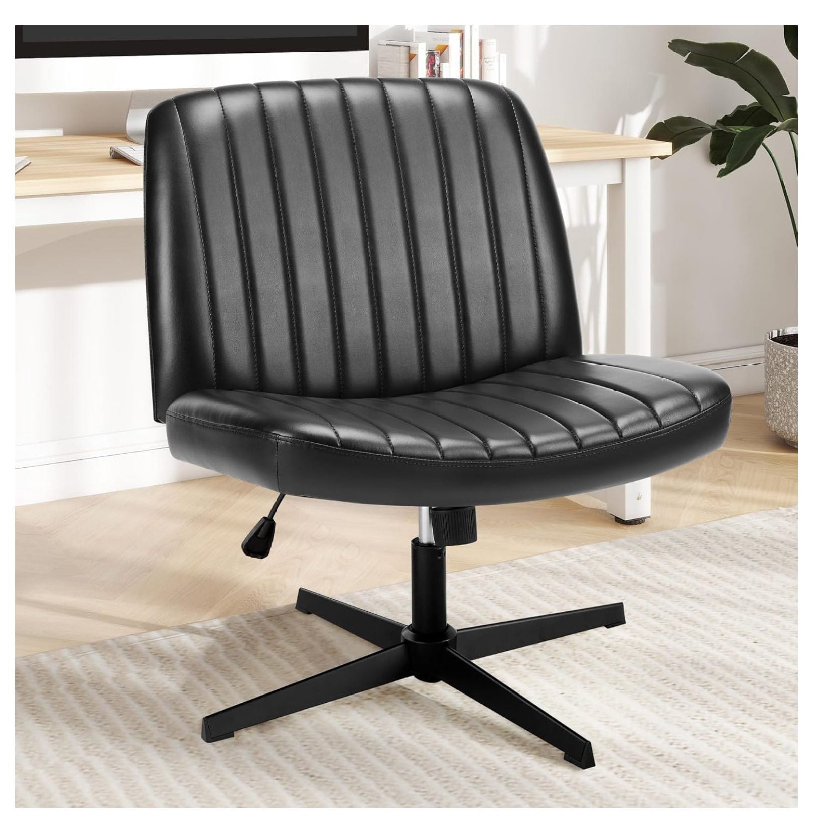 Criss Cross Chair Legged Office Wide Comfy Desk Seat, No Wheels Armless ...