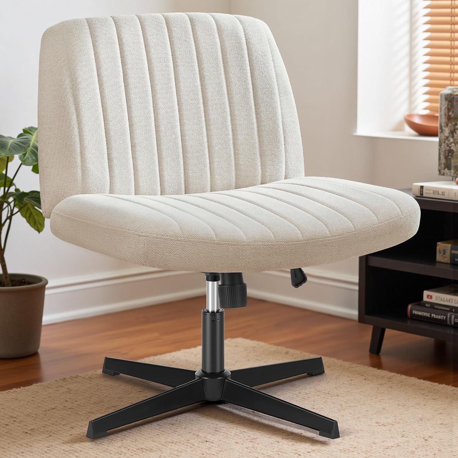 Criss Cross Chair Legged Office Wide Comfy Desk Seat, No Wheels Armless ...