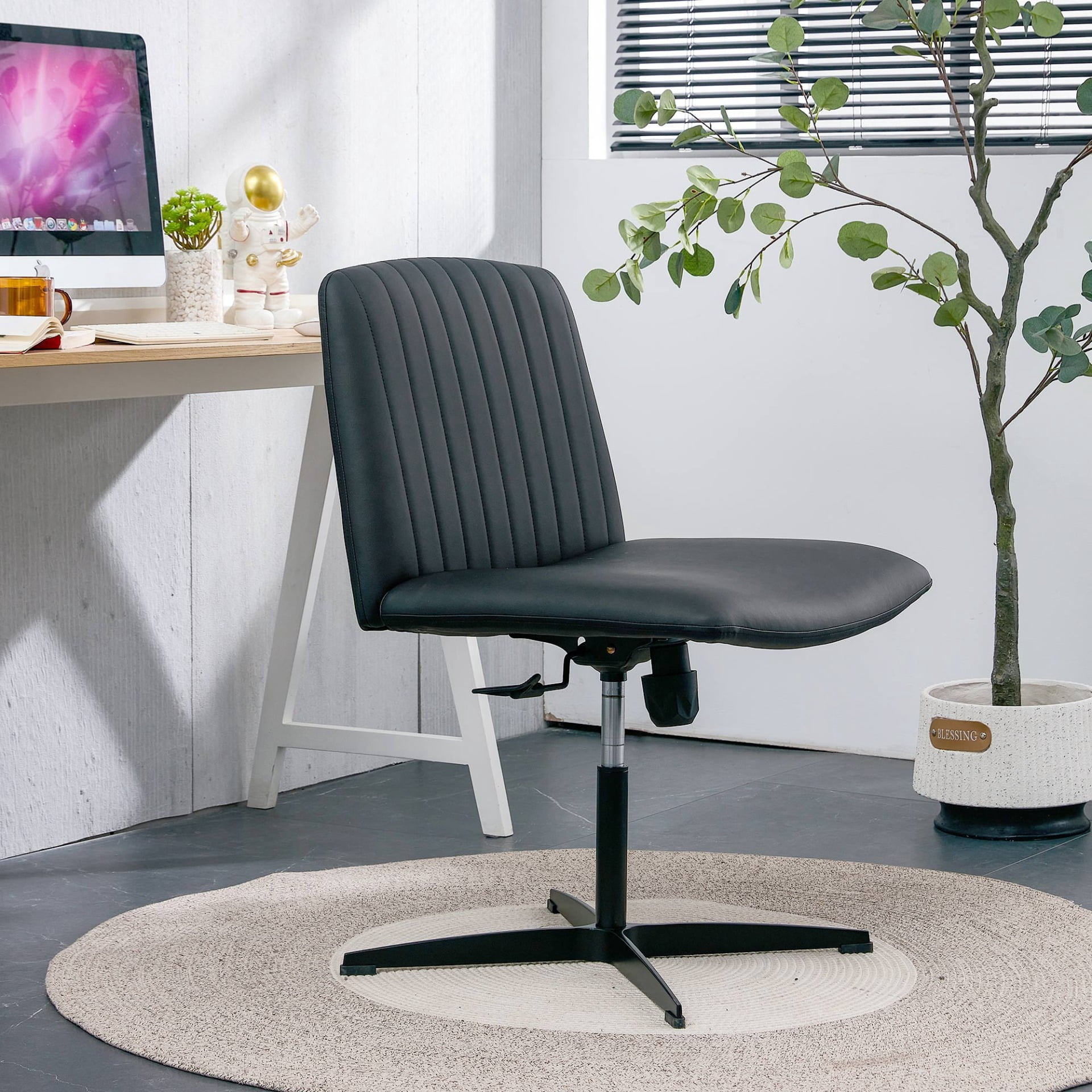 Criss Cross Chair No Wheels, Armless Office Chair with Wide Seat and ...