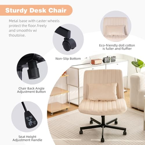 Criss Cross Chair, Office Chair Cross Legged with Wheels, Armless ...