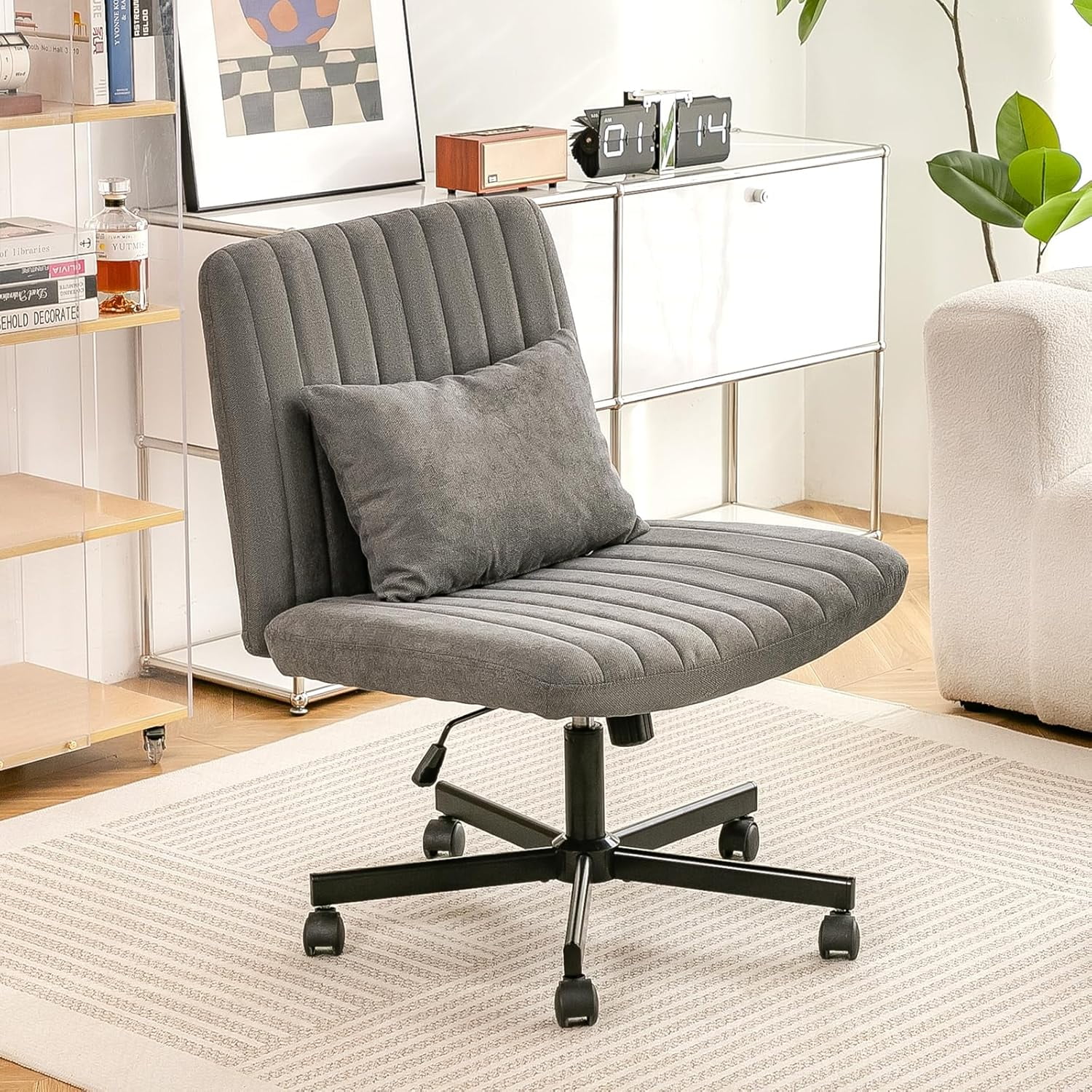 Criss Cross Chair, Office Chair Cross Legged with Wheels, Armless ...