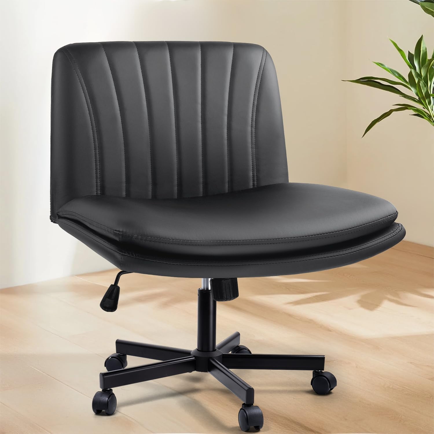 Criss Cross Chair, PU Leather Vanity Chair with Wheels, Armless Cross ...