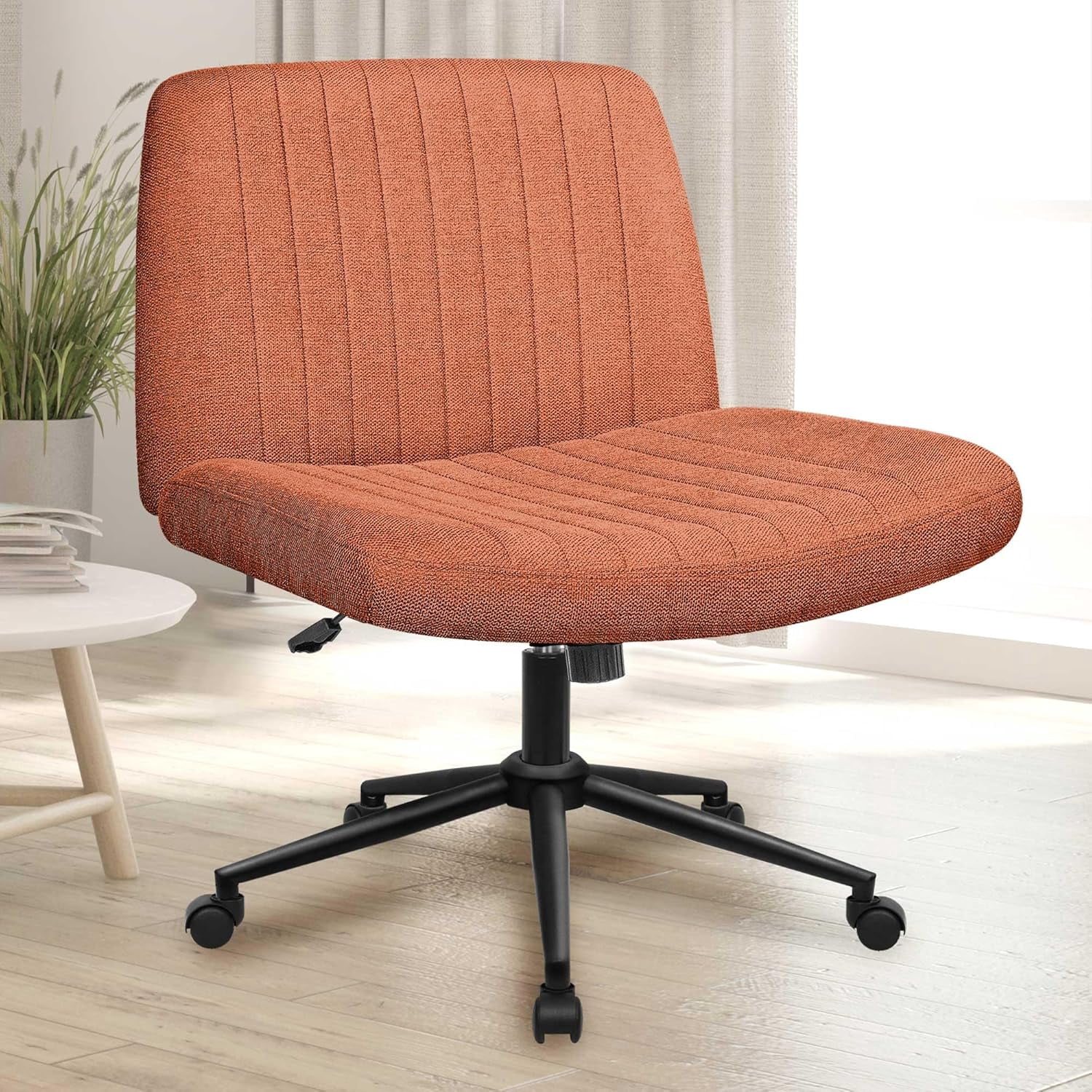 Criss Cross Chair with Wheels Armless Cross Legged Office Desk Wide Comfy Vanity Makeup Chair ...