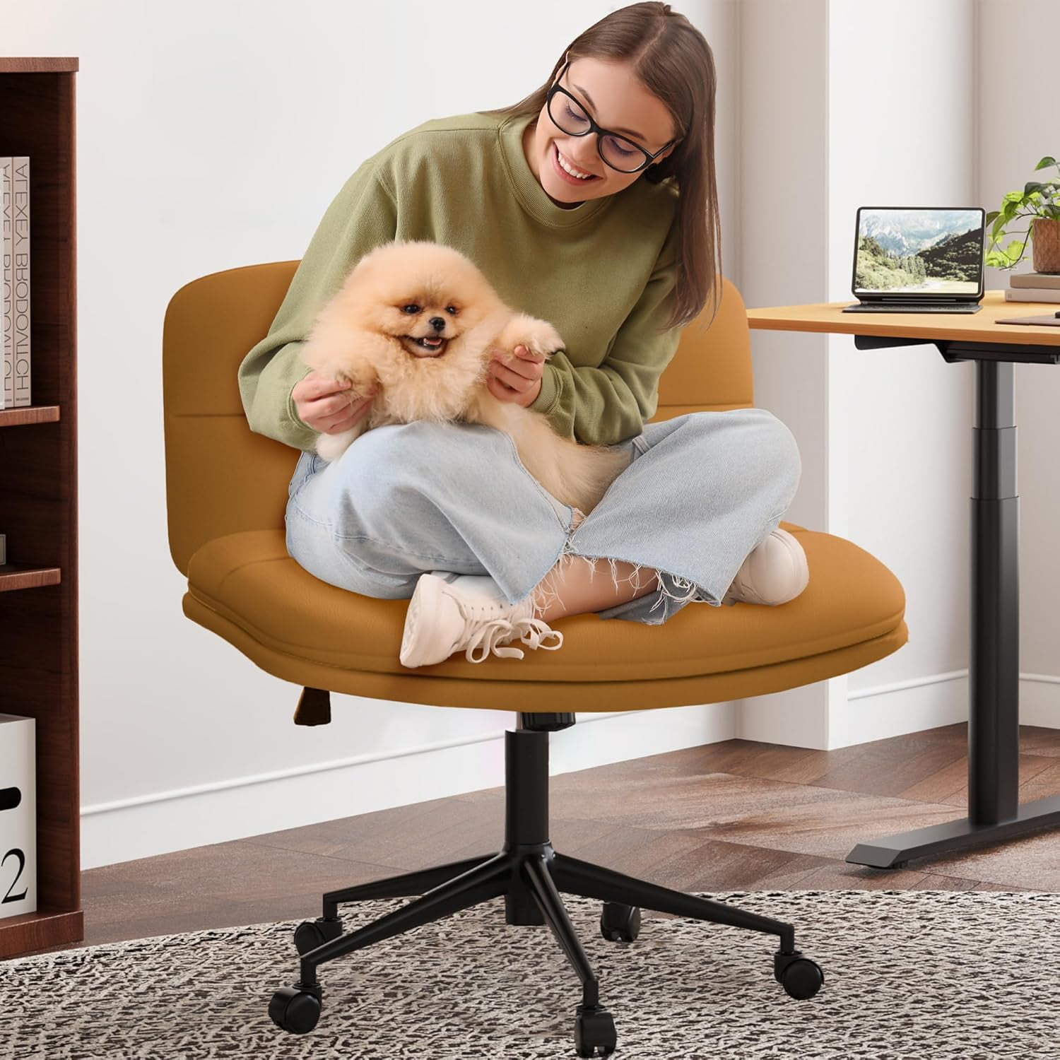 Criss Cross Chair with Wheels Armless Home Office Desk Chairs,PU ...