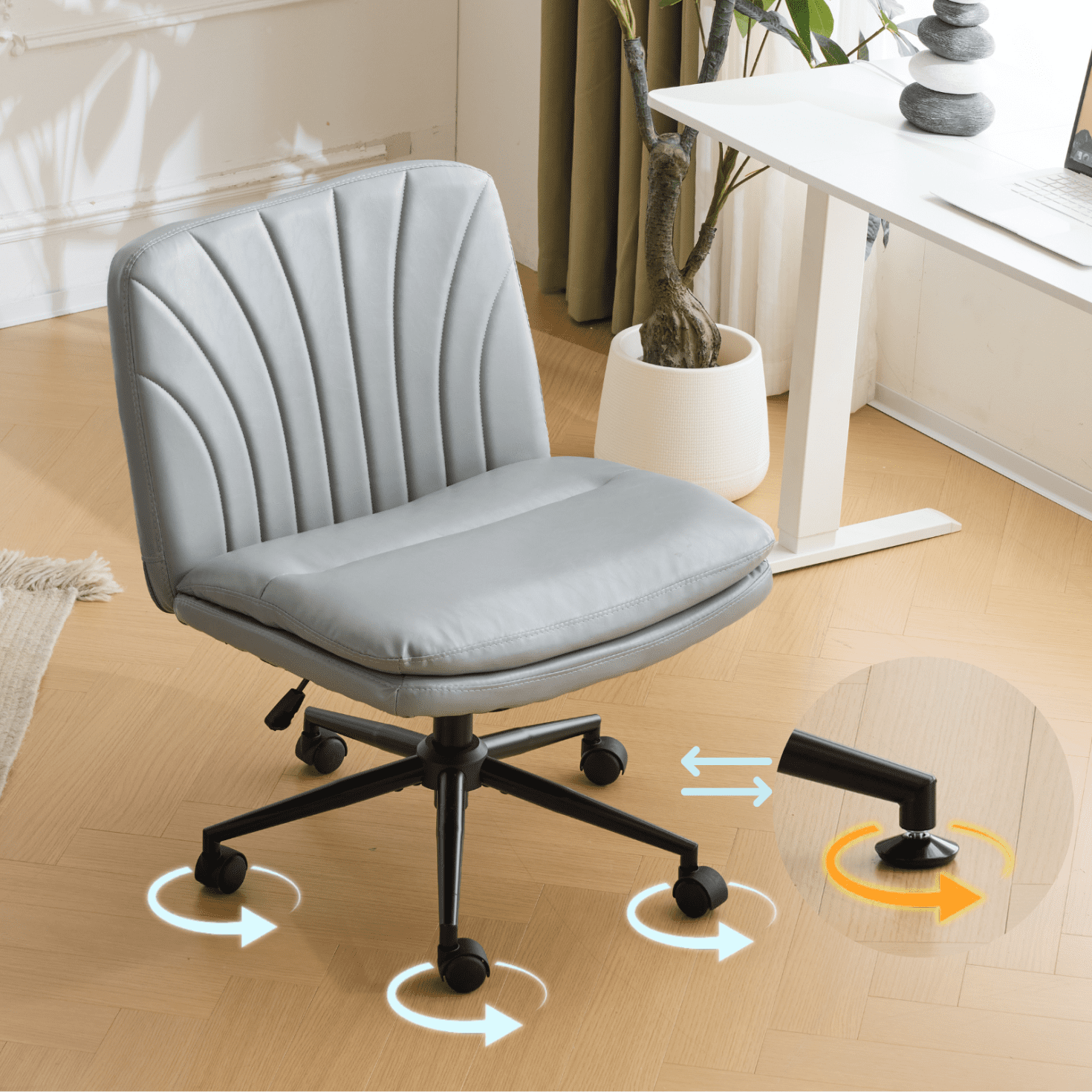 Criss Cross Chair with Wheels, Armless Cross Legged Office Desk Chair ...