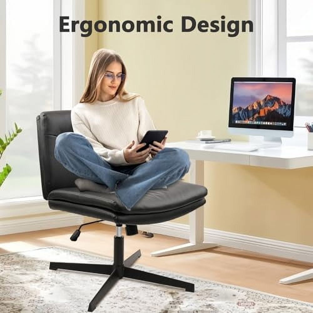 Criss Cross Chair with No Wheels and Armless, Mid Back Leather Cross ...
