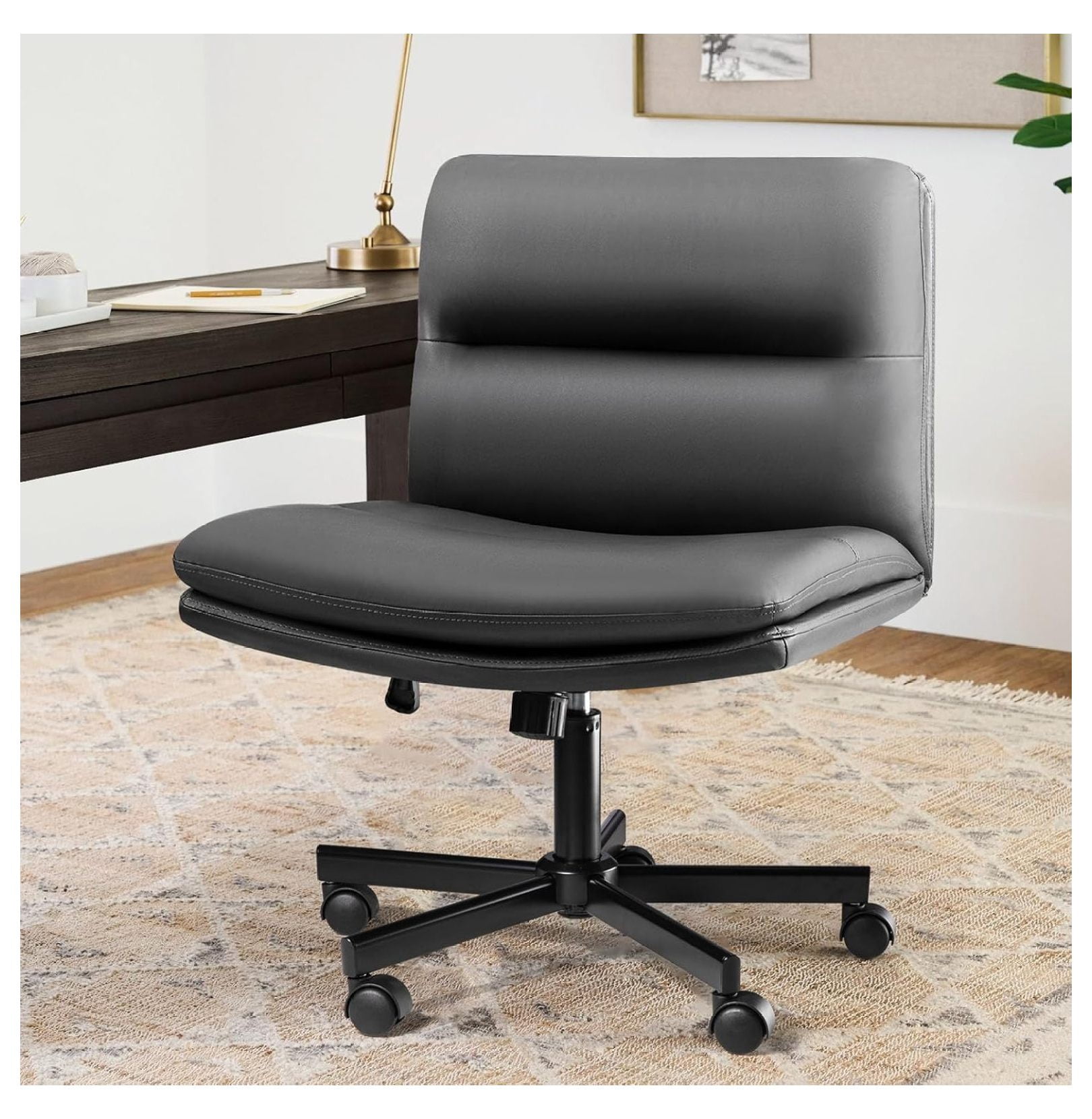 Criss Cross Chair with Wheels, Armless Wide Seat Cross Legged Office ...
