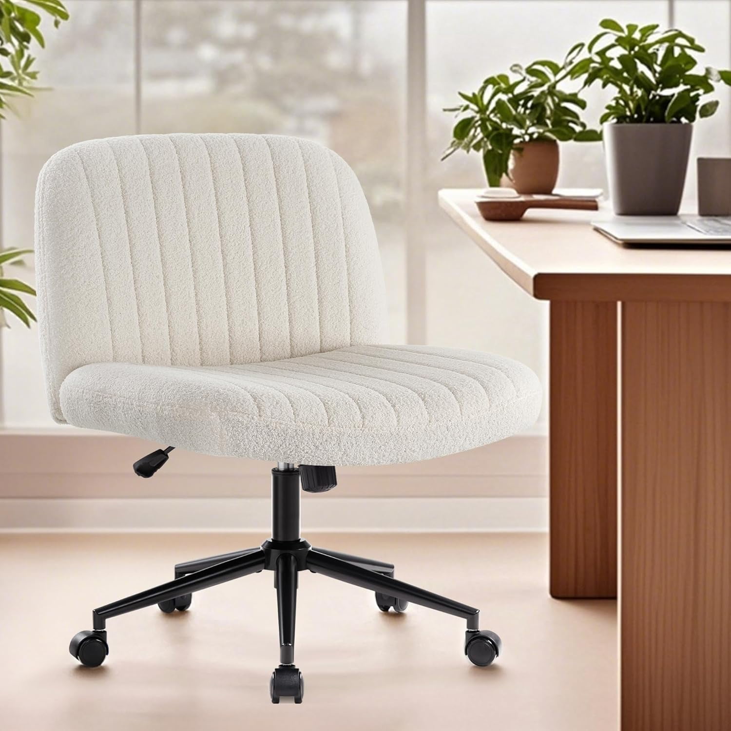 Criss Cross Chair with Wheels,Armless Wide Seat Office Chair,Teddy ...