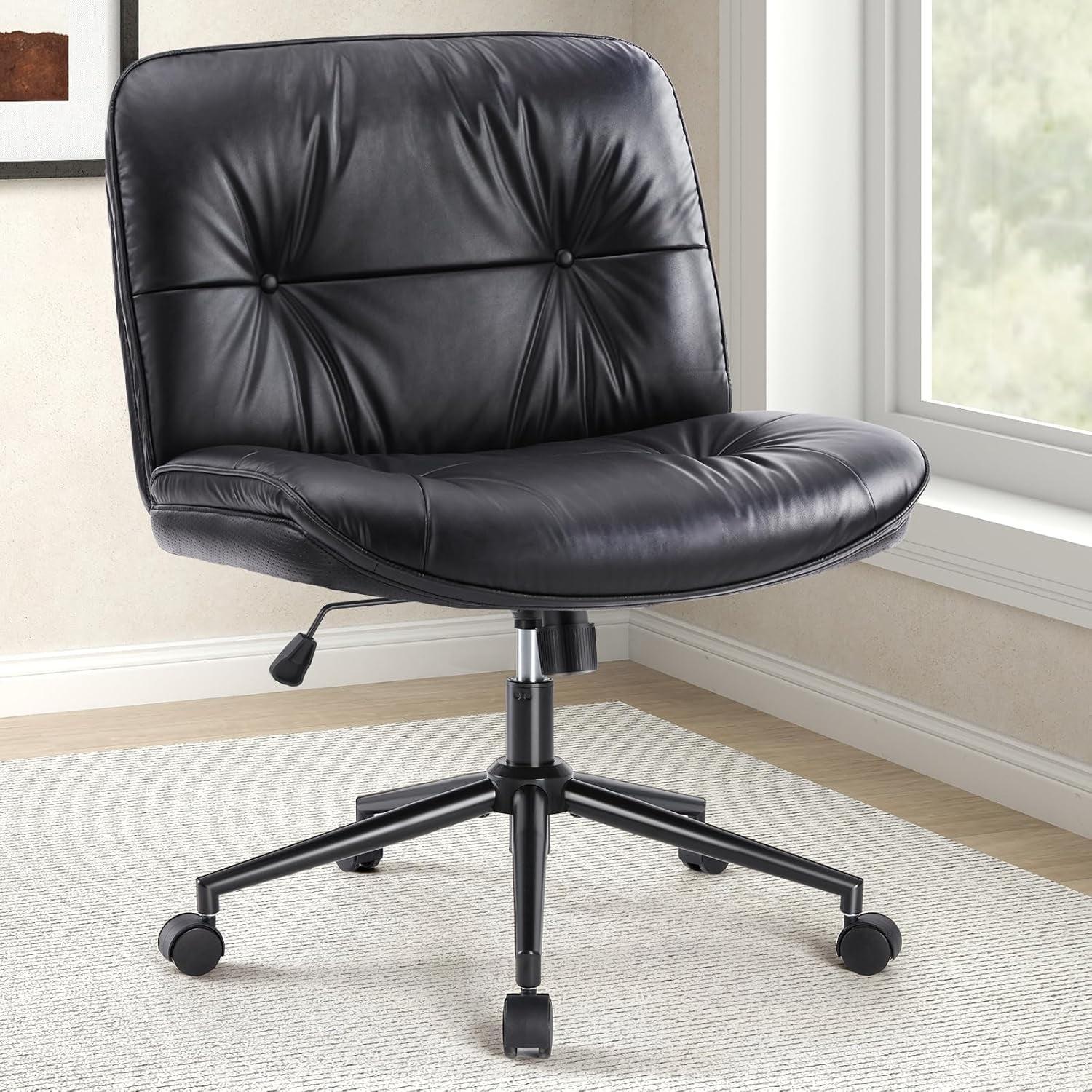 Criss Cross Chair with Wheels, Legged Office Armless Wide Seat ...